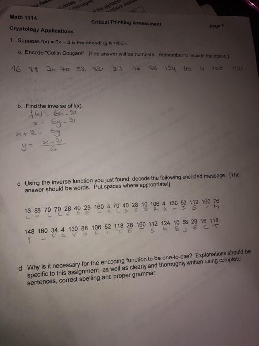 Solved Math 1314 Critical Thinking Assessment page 3 2. You | Chegg.com