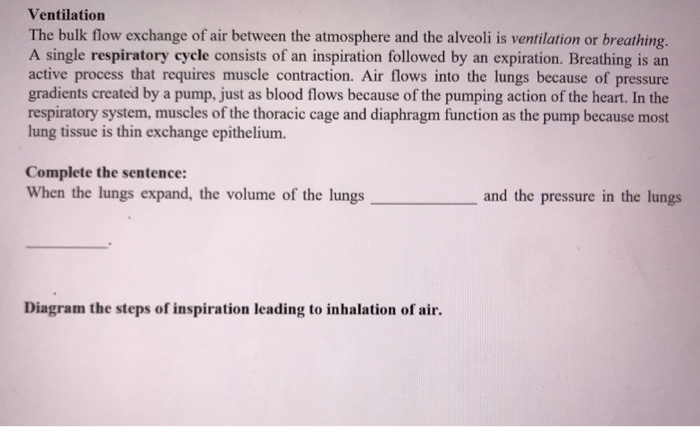 Solved Ventilation The bulk flow exchange of air between the | Chegg.com