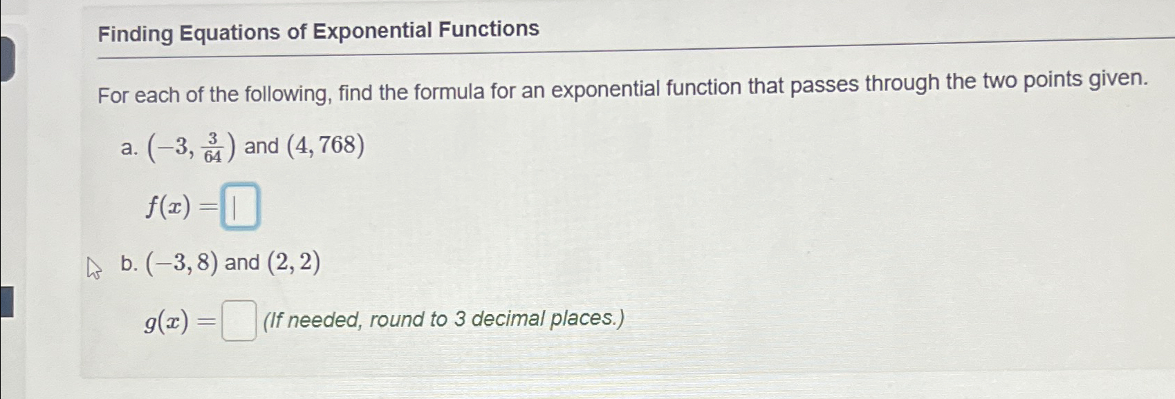 Solved Finding Equations of Exponential FunctionsFor each of | Chegg.com