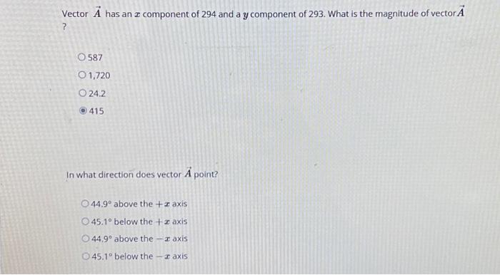 Vector A has an a component of 294 and a y component | Chegg.com