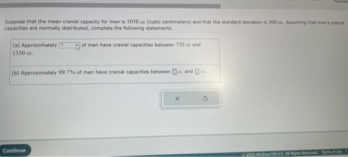 Solved Suppose that the mean cranial capacity for men is | Chegg.com