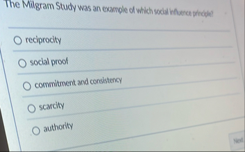 Solved The Milgram Study was an example of which socal | Chegg.com