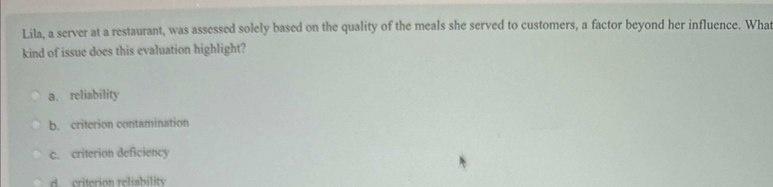 Solved Lila, a server at a restaurant, was assessed solely | Chegg.com