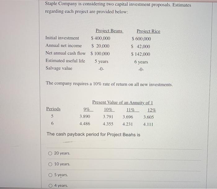 Solved Using the profitability index method, the present | Chegg.com