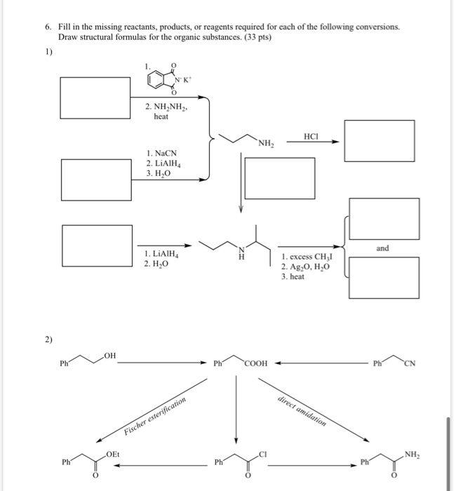 Solved 6. Fill in the missing reactants, products, or | Chegg.com