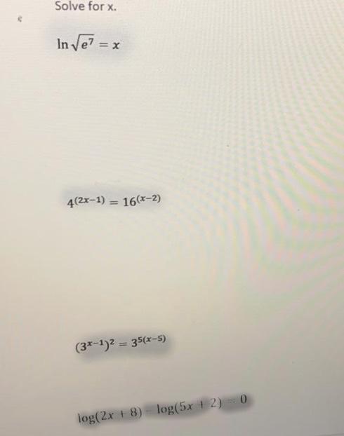 Solved Solve for x. In Ve} = x 4(2x-1) 16(x-2) (32-1)2 = | Chegg.com