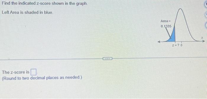 Solved Find the indicated z-score shown in the graph. Left | Chegg.com