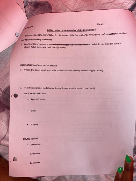 Name: 11 POEM: What Do I Remember of the Evacuation? | Chegg.com