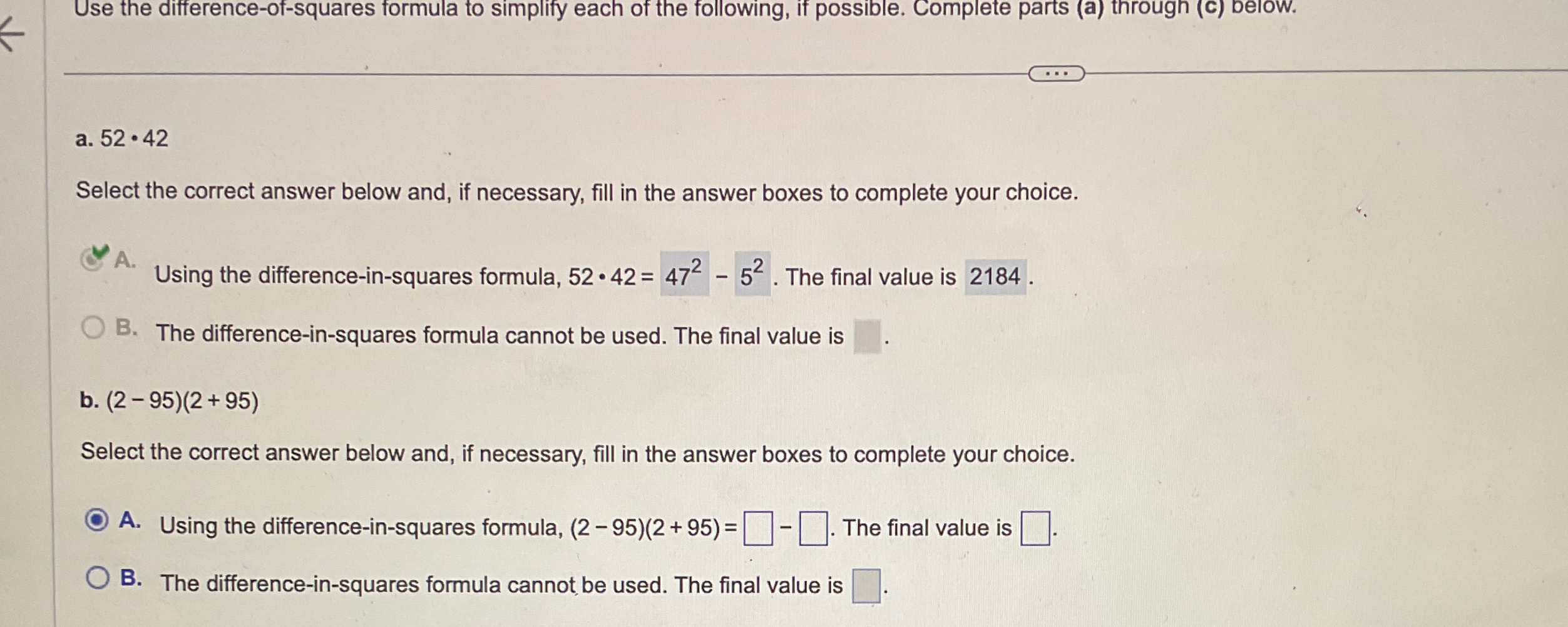 Solved Use the difference-of-squares formula to simplify | Chegg.com