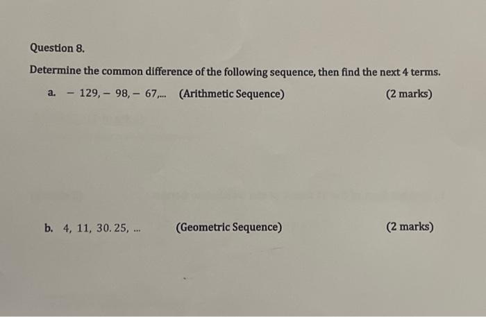 Solved Determine the common difference of the following | Chegg.com