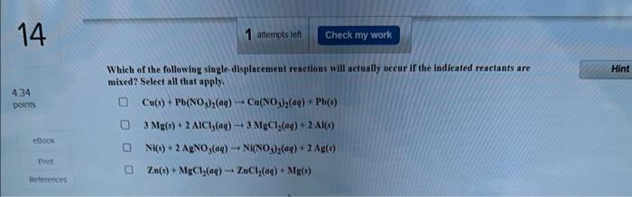 Solved Which of the following single-displacement reaetions | Chegg.com