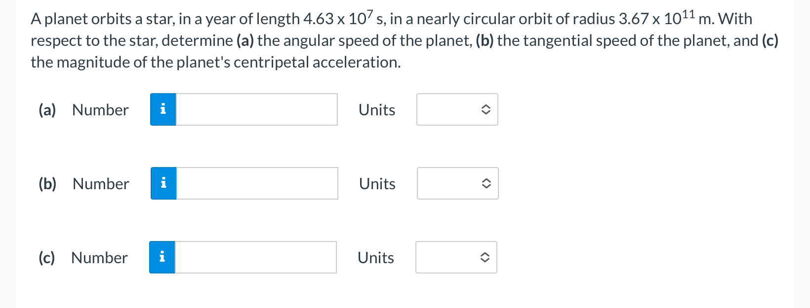 Solved A planet orbits a star, in a year of length | Chegg.com