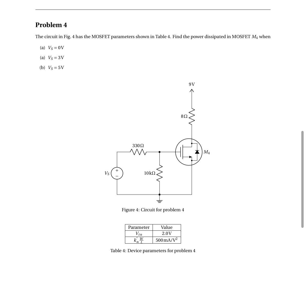 Problem 4The circuit in Fig. 4 ﻿has the MOSFET | Chegg.com