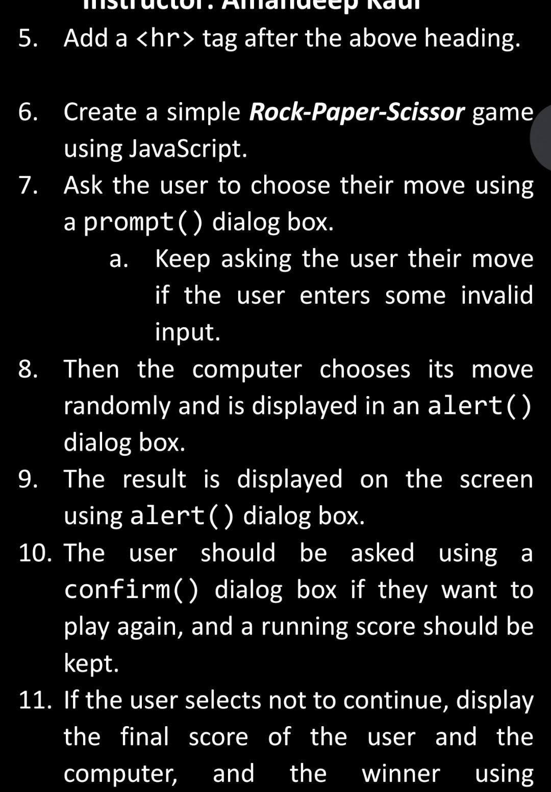 Solved 5. Add a hr tag after the above heading. 6. | Chegg.com