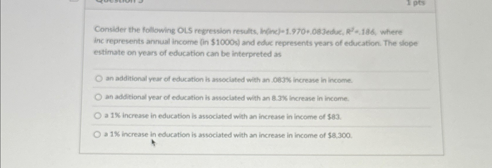 Solved Consider the following OLS regression results, | Chegg.com
