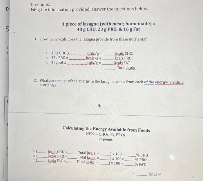 Solved Directions: Using the information provided, calculate | Chegg.com