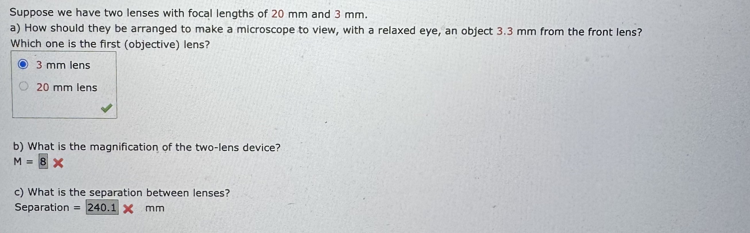 Solved Suppose we have two lenses with focal lengths of 20mm | Chegg.com