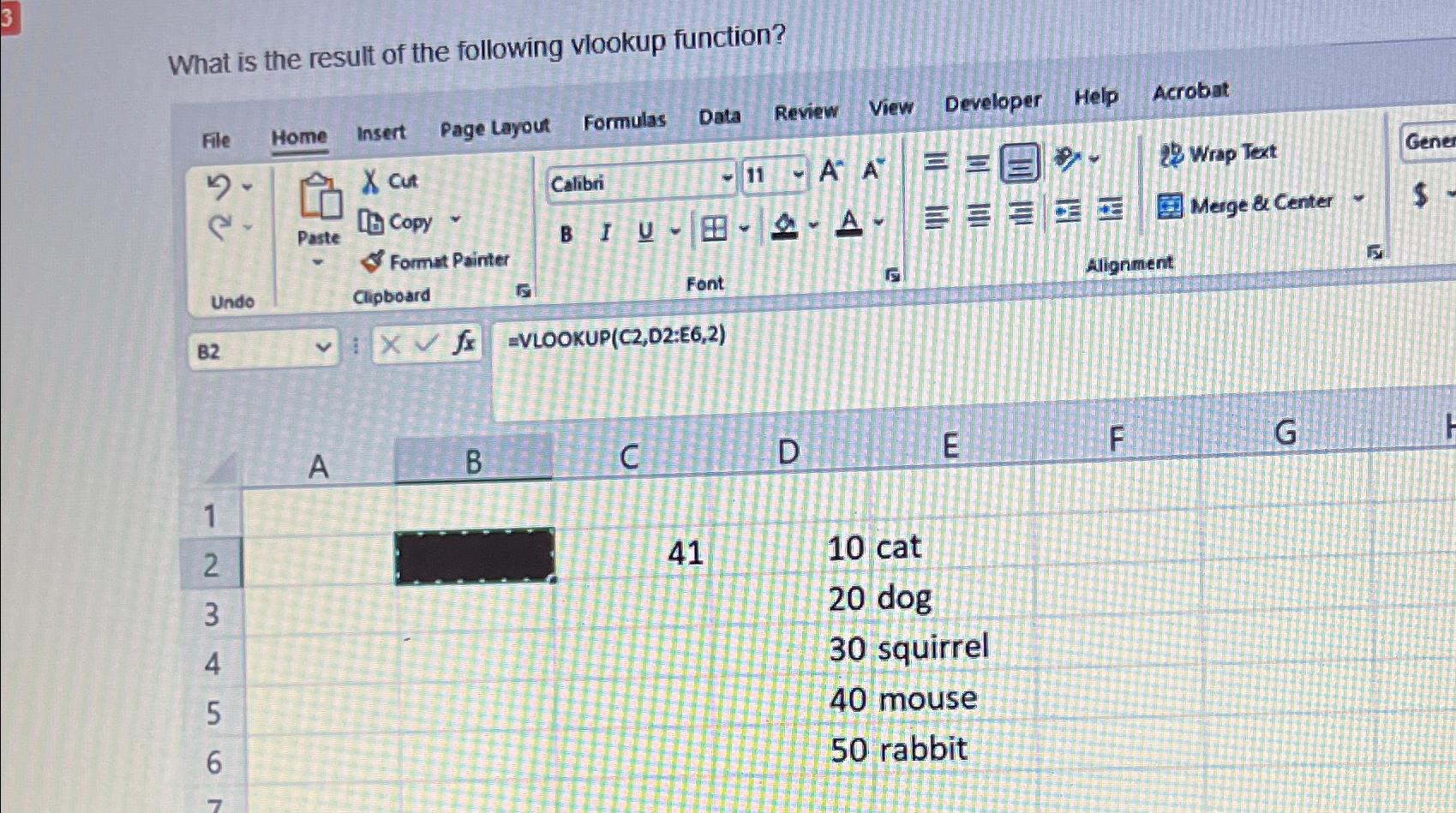 Solved What is the result of the following vlookup | Chegg.com