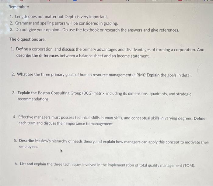 Solved There are 6 questions but we are to only answer 3. | Chegg.com