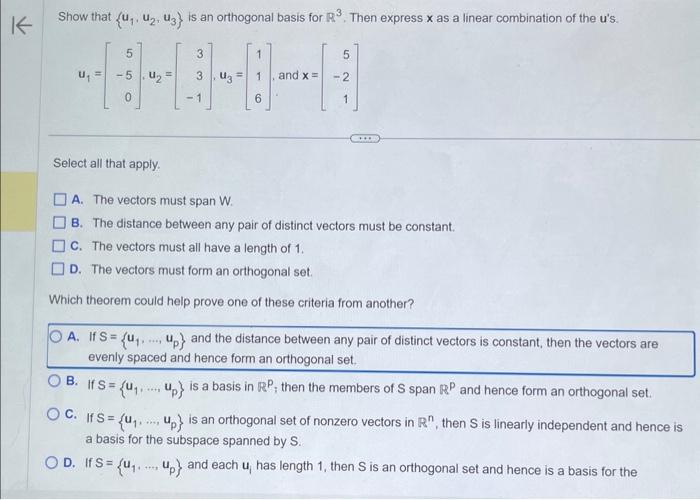 Solved Show that {u1,u2,u3} is an orthogonal basis for R3. | Chegg.com