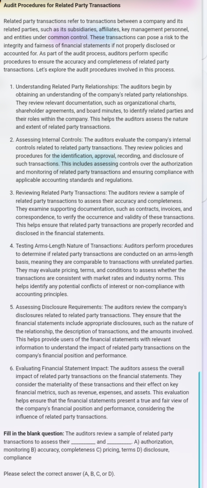 Solved Audit Procedures for Related Party | Chegg.com