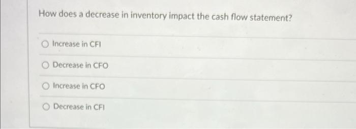 Solved How does a decrease in inventory impact the cash flow | Chegg.com
