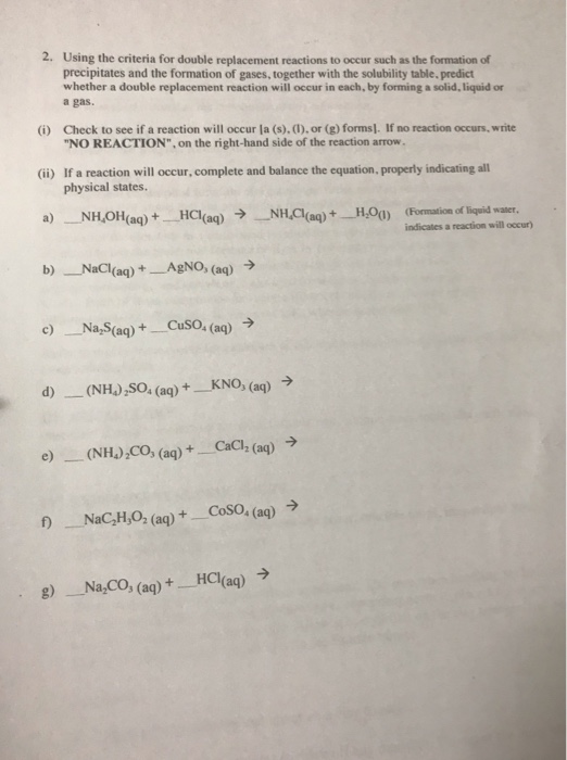 Solved Post Lab: 1. Predict whether a double replacement | Chegg.com