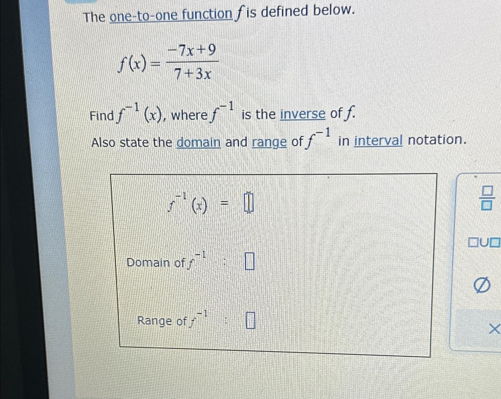 Solved The one-to-one function f ﻿is defined | Chegg.com