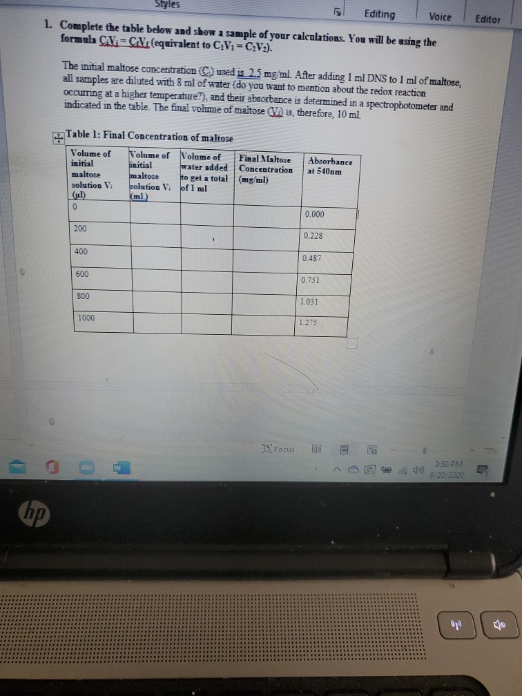Solved Styles Editing Voice Editor 1. Complete the table | Chegg.com