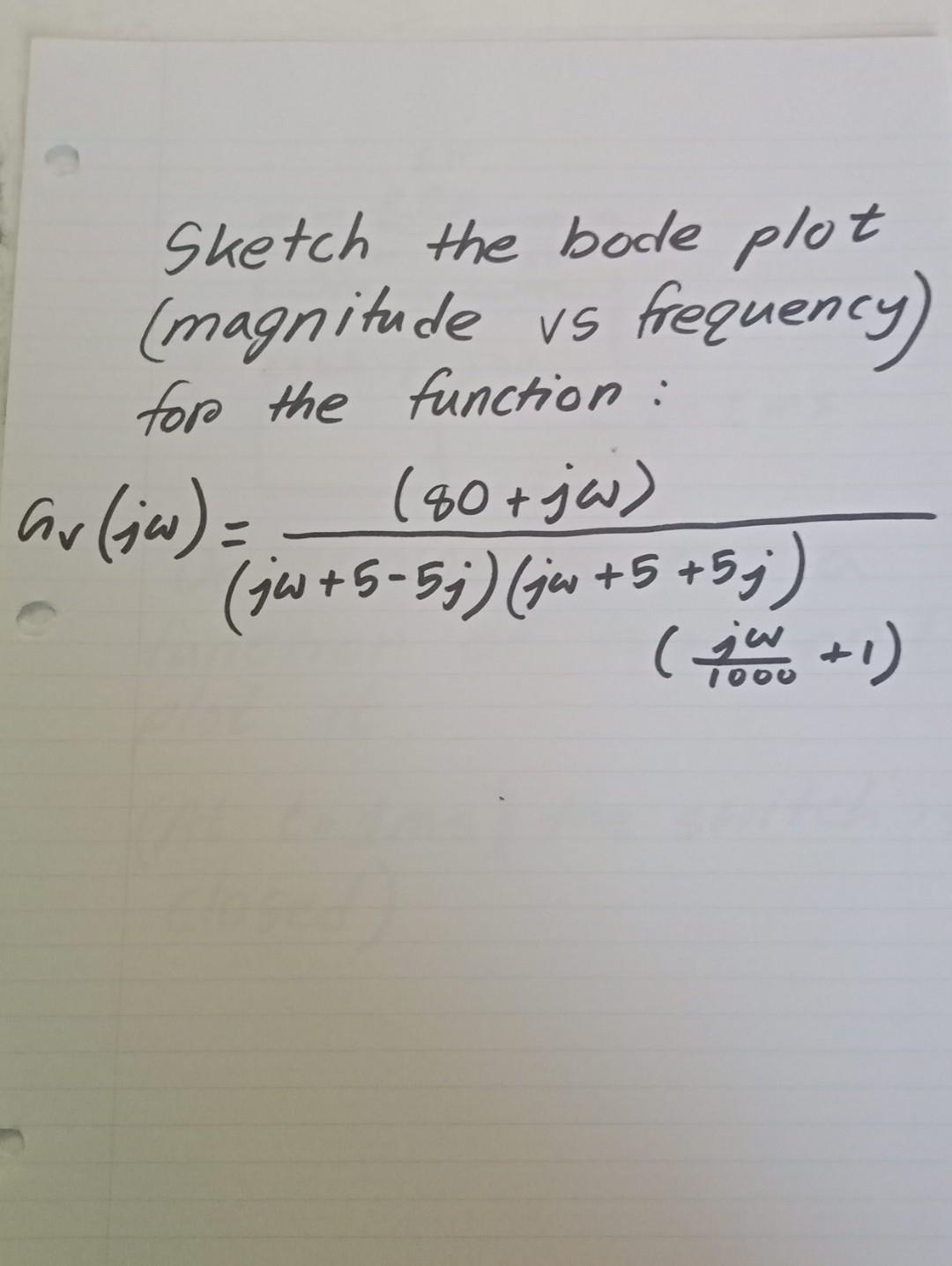 Solved Sketch the bode plot (magnitude vs frequency) for the | Chegg.com