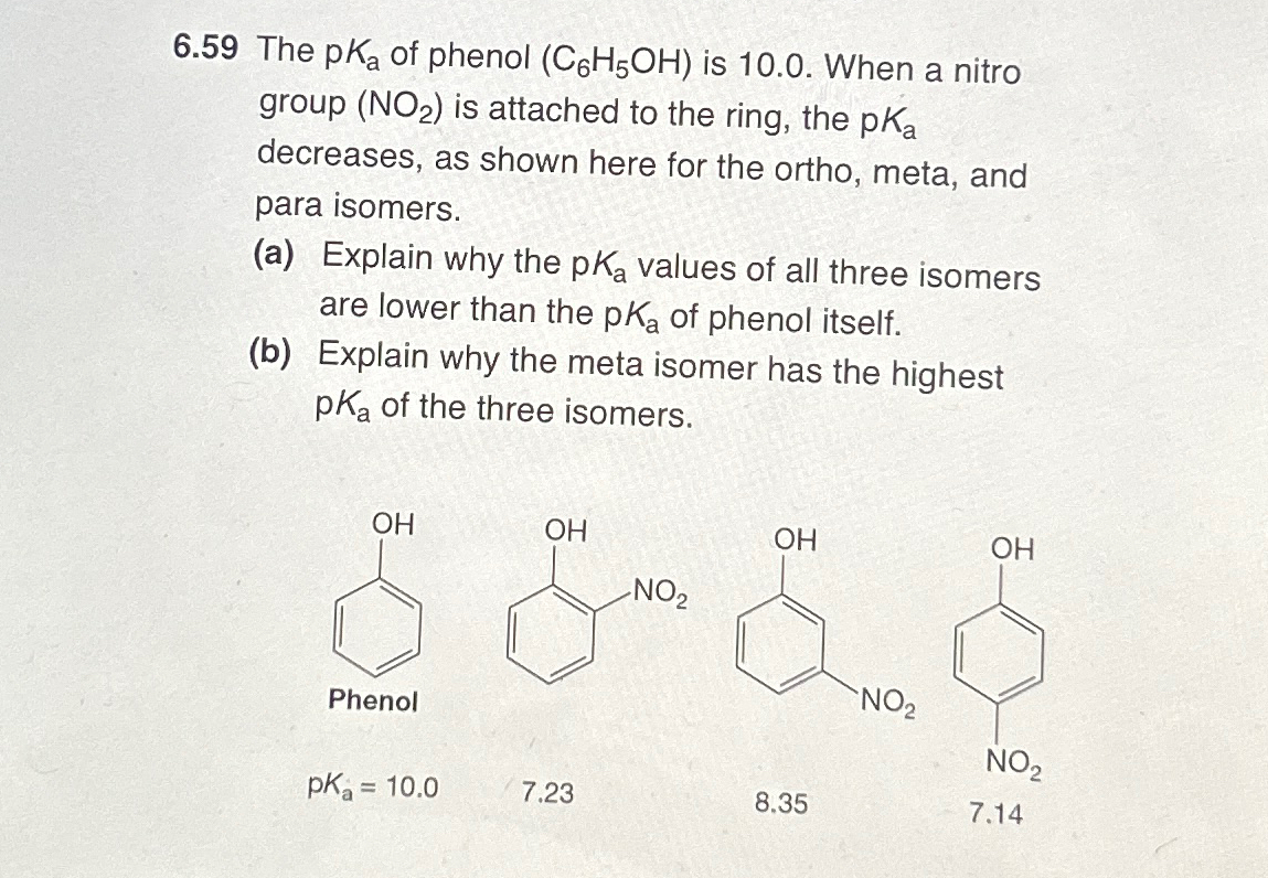 Solved 6.59 ﻿The pKa ﻿of phenol (C6H5OH) ﻿is 10.0. ﻿When a | Chegg.com