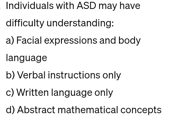 Solved sychhology: Individuals with ASD may have difficulty | Chegg.com