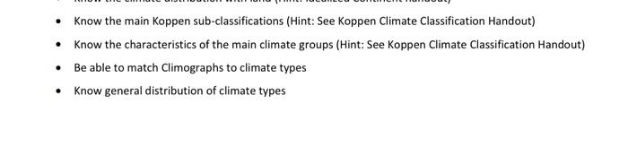 Solved - Know the main Koppen sub-classifications (Hint: See | Chegg.com