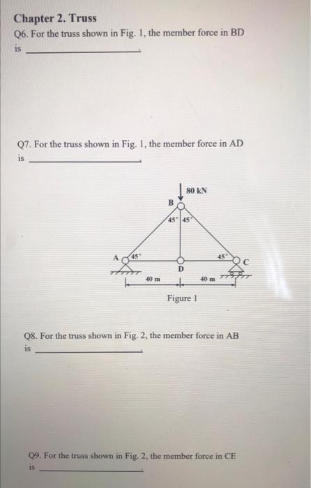 Solved Chapter 2. Truss Q6. For the truss shown in Fig. 1, | Chegg.com