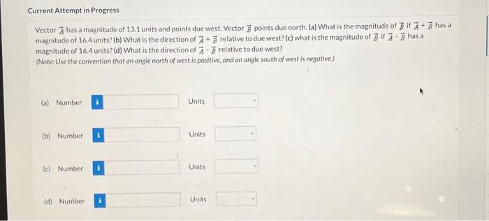 Solved Vector A has a magnitude of 13.1 units and points due | Chegg.com