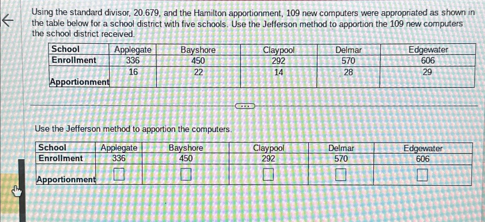 Solved Using the standard divisor, 20.679, ﻿and the Hamilton | Chegg.com