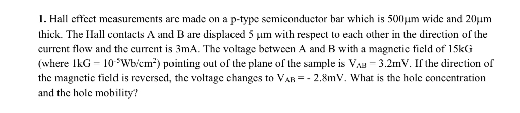 Solved Hall effect measurements are made on a p-type | Chegg.com