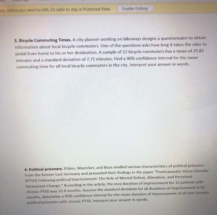 Solved Protected View Enable Editing Chapter 6 Worksheet | Chegg.com