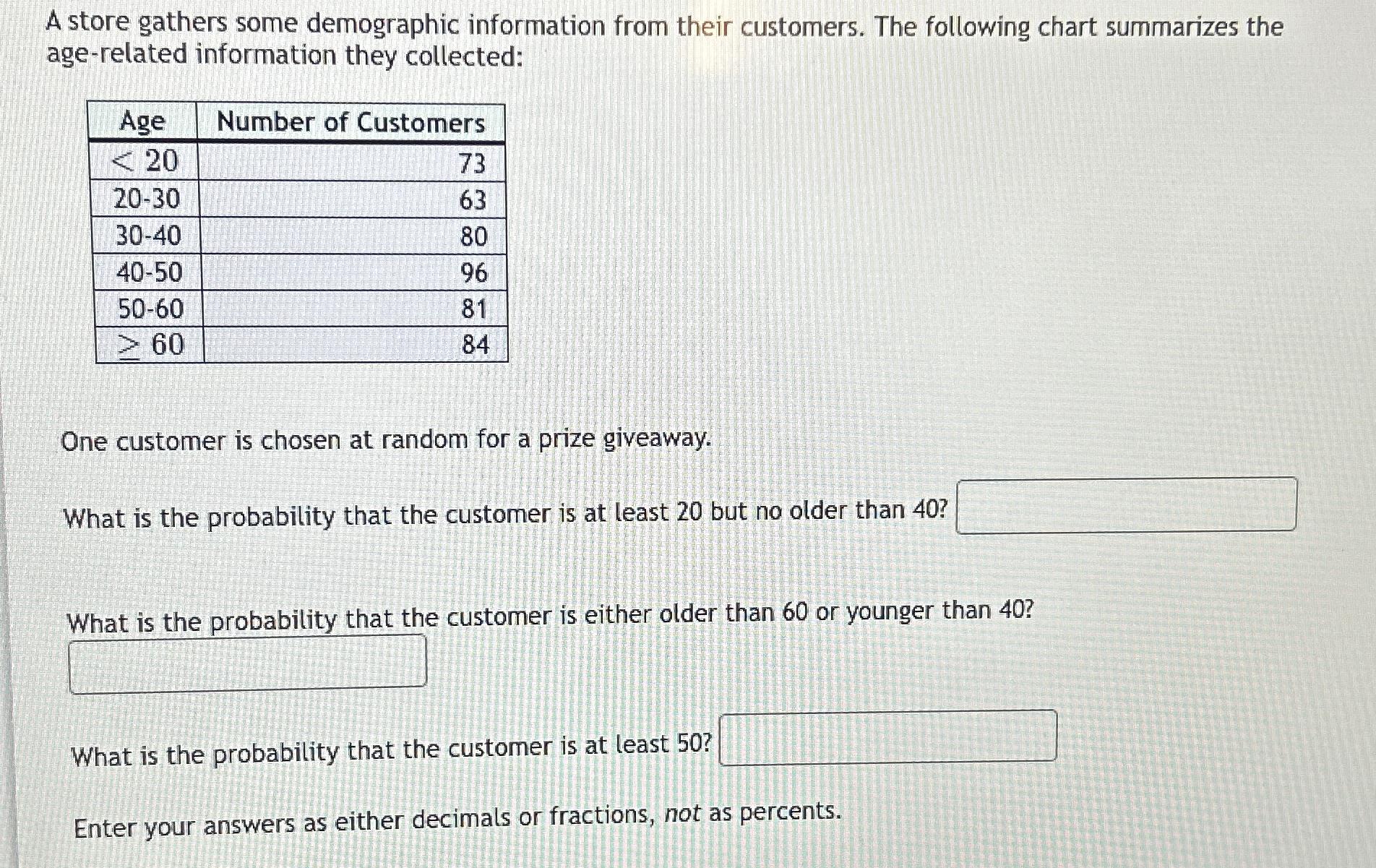 Solved A store gathers some demographic information from | Chegg.com