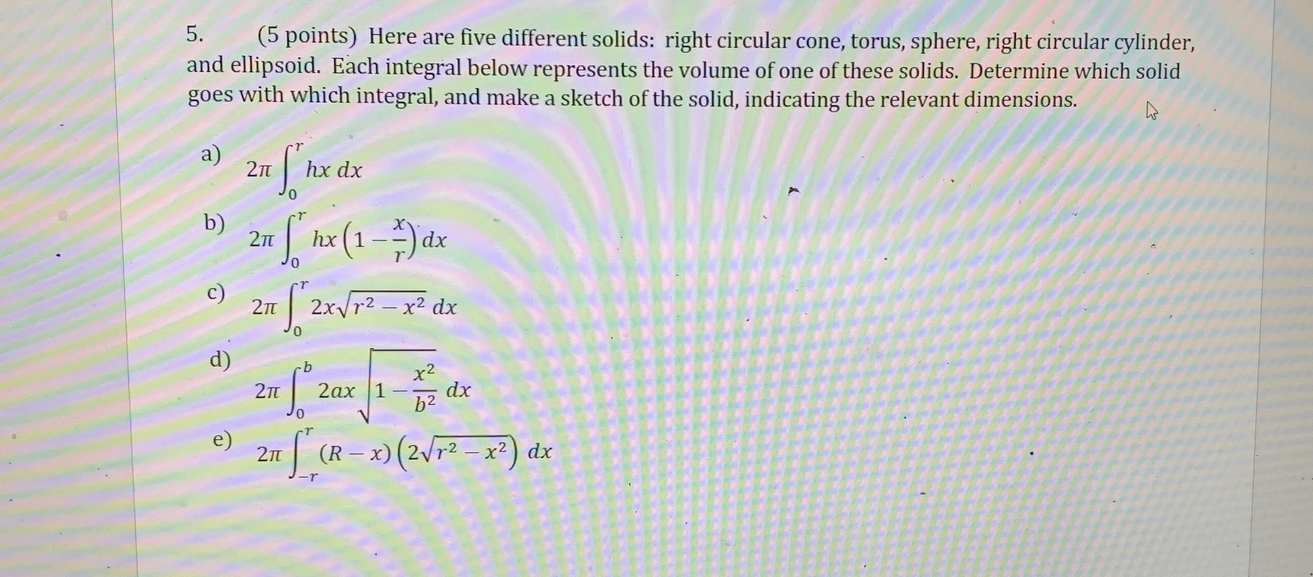 Solved (5 ﻿points) ﻿Here are five different solids: right | Chegg.com