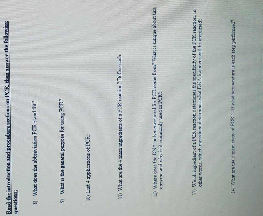 Solved Read the introduction and procedure sections on PCR, | Chegg.com