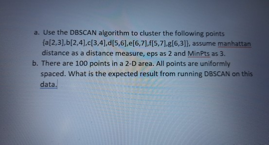 Solved A Use The Dbscan Algorithm To Cluster The Following 8347