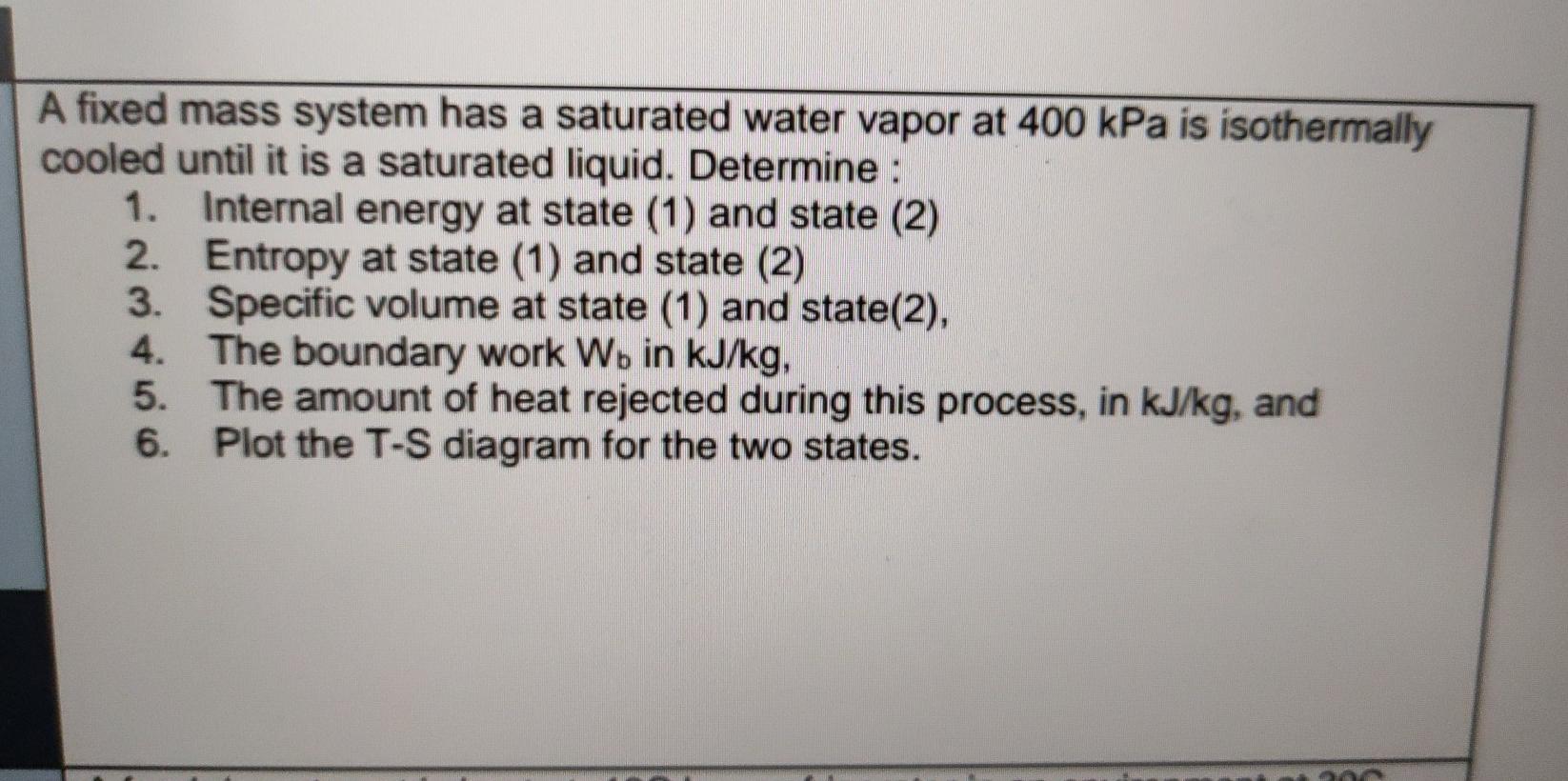 Solved A fixed mass system has a saturated water vapor at | Chegg.com
