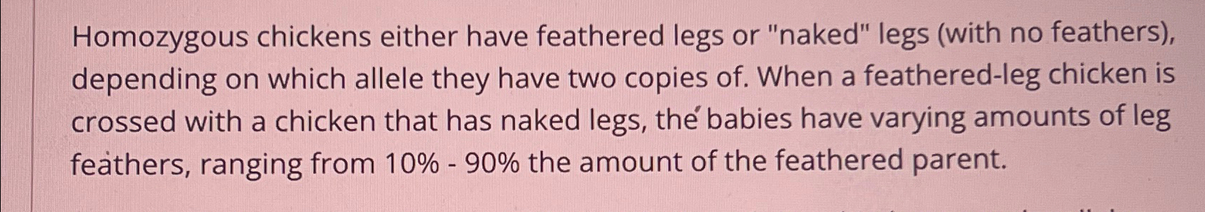 Solved Homozygous chickens either have feathered legs or | Chegg.com