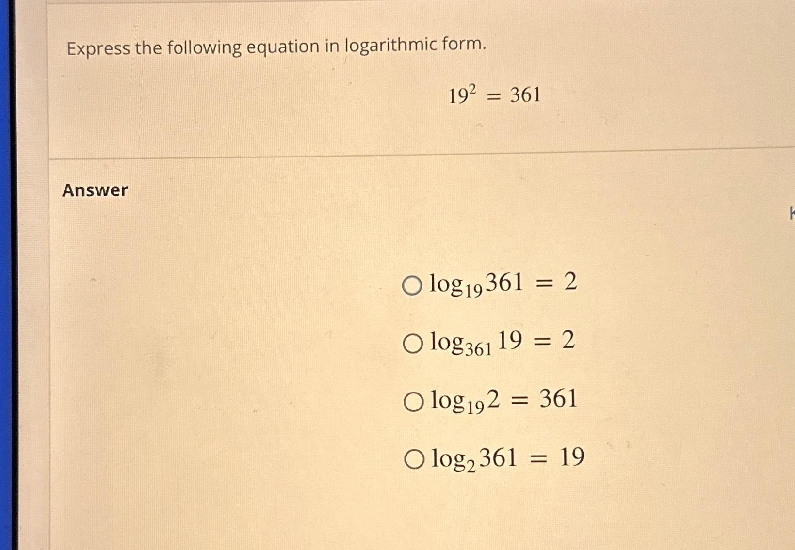 Solved Express The Following Equation In Logarithmic Chegg
