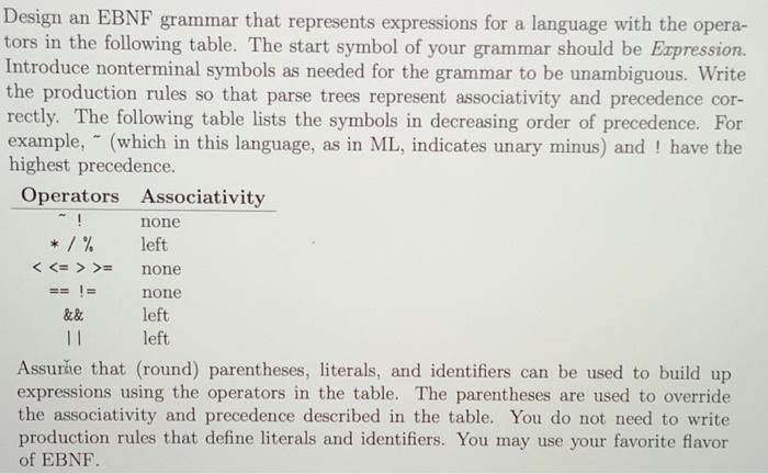 Solved Design an EBNF grammar that represents expressions | Chegg.com