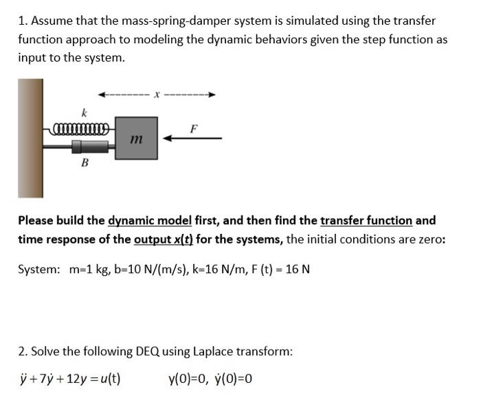 Solved 1. Assume that the mass-spring-damper system is | Chegg.com