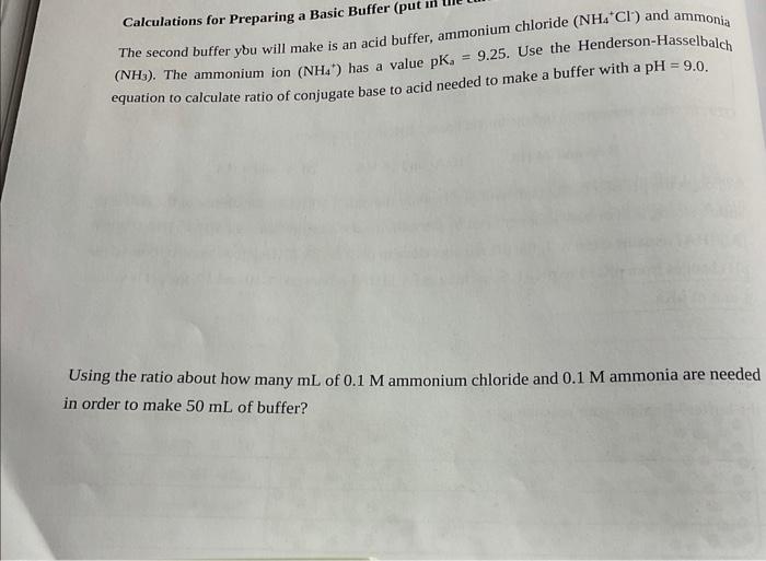 Solved The second buffer ybu will make is an acid buffer, | Chegg.com