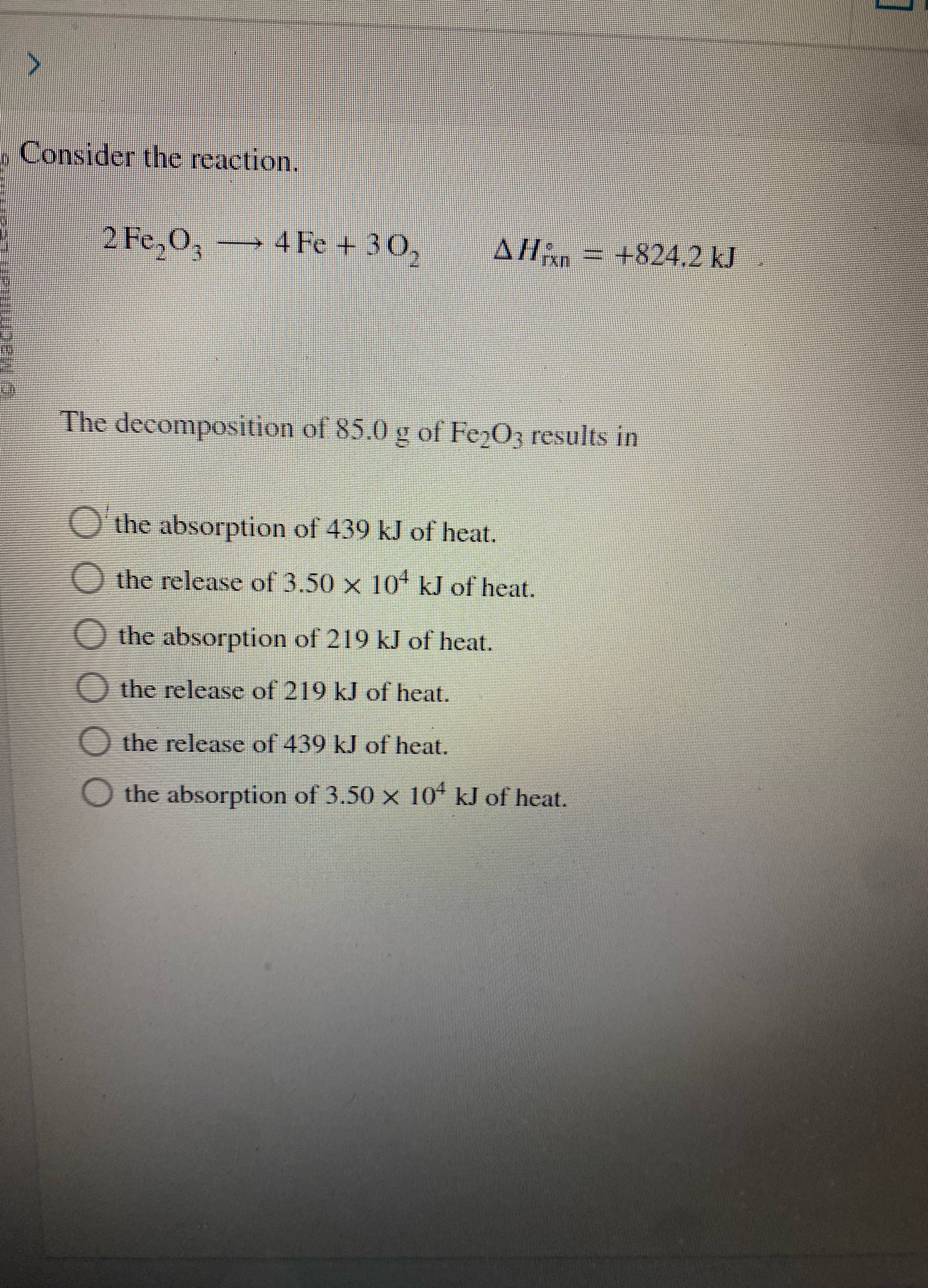 Solved Consider the reaction.2 ﻿Fe203 4Fe + 302/ix = +824,2 | Chegg.com