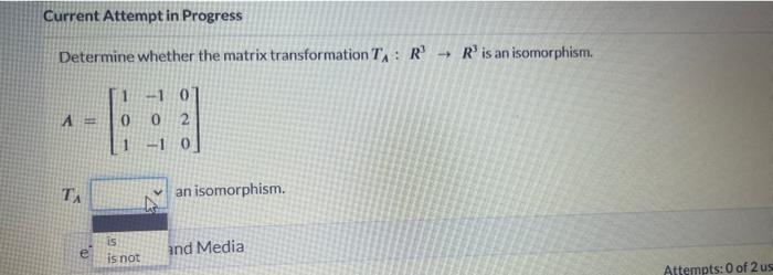 Solved Determine whether the matrix transformation TA:R3→R3 | Chegg.com